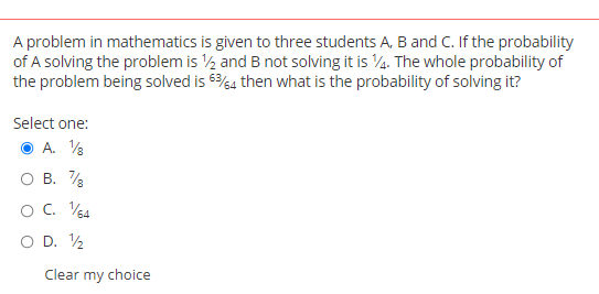 Solved A problem in mathematics is given to three students | Chegg.com