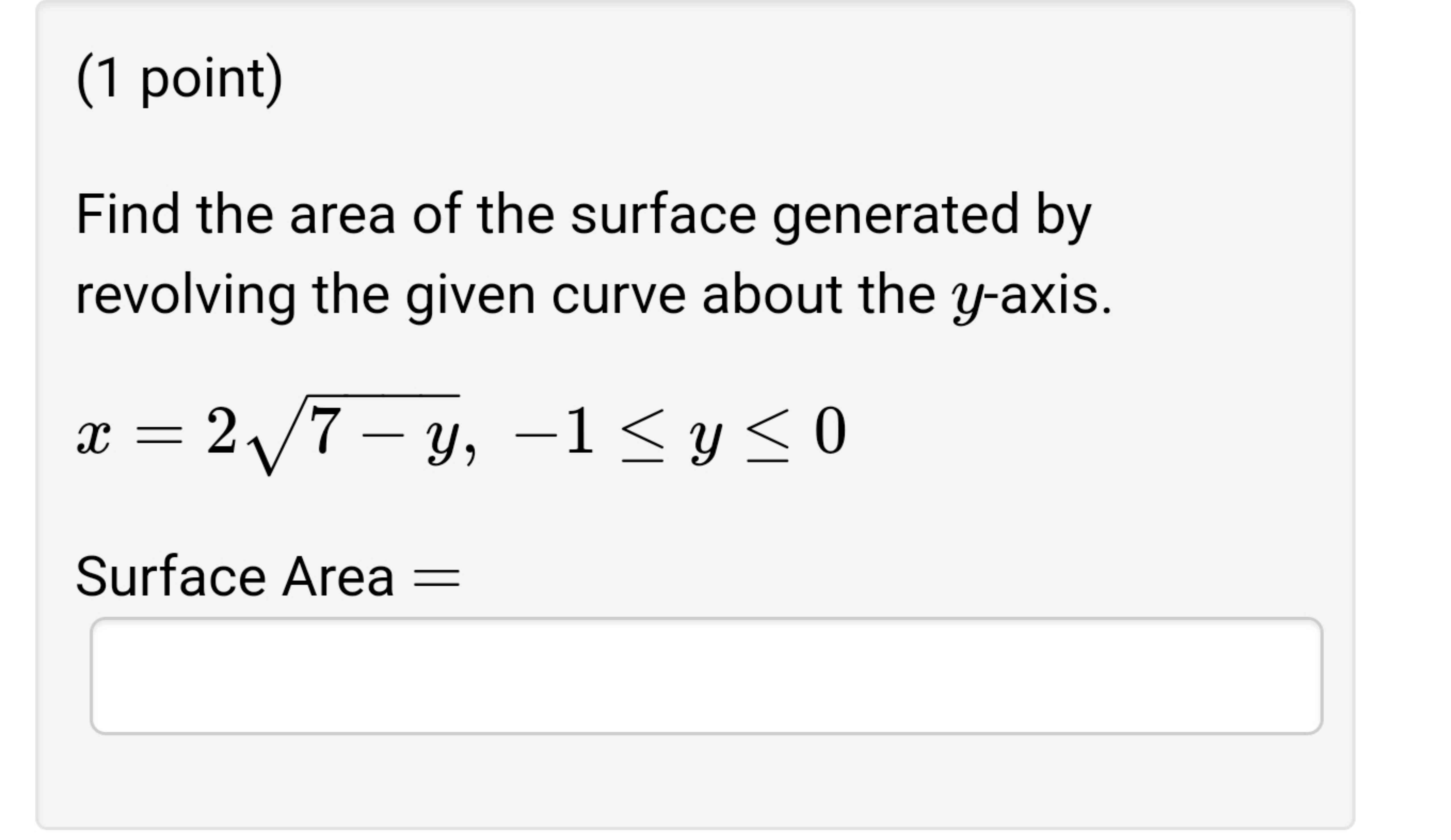 Solved (1 ﻿point)Find the area of the surface generated | Chegg.com