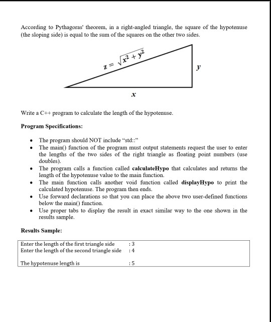Solved According To Pythagoras Theorem In A Right Angled 