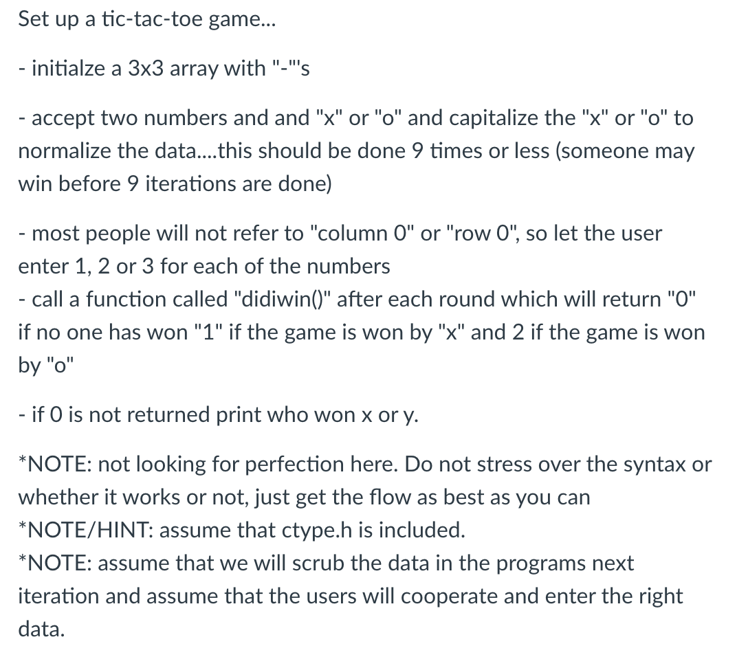 Solved Set up a tic-tac-toe game... - initialze a 3x3 array | Chegg.com