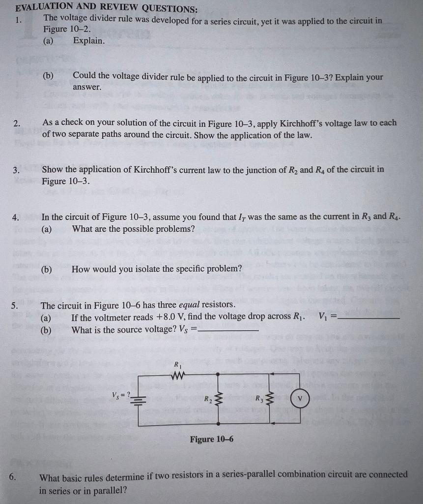 Solved EVALUATION AND REVIEW QUESTIONS: 1. The voltage | Chegg.com