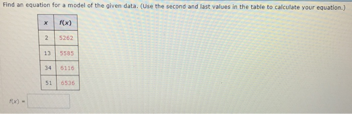 Solved Find an equation for a model of the given data. (Use | Chegg.com
