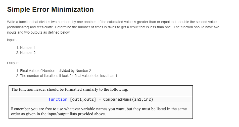Solved Simple Error Minimization Write a function that | Chegg.com