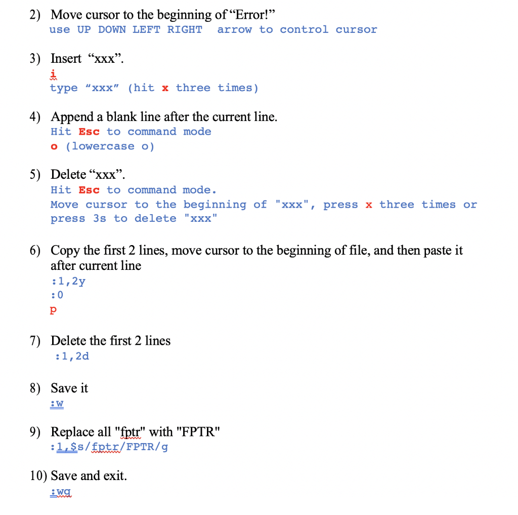 Solved Part 1: VI Editing - Small file Open your terminal | Chegg.com