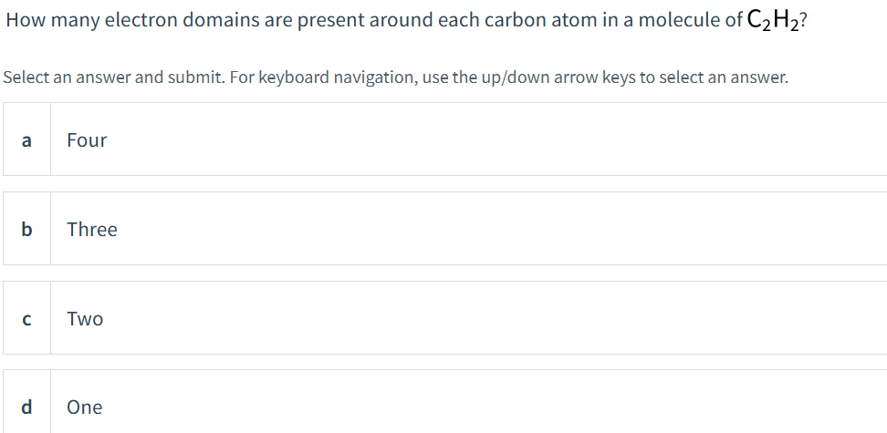 Solved How many electron domains are present around each | Chegg.com