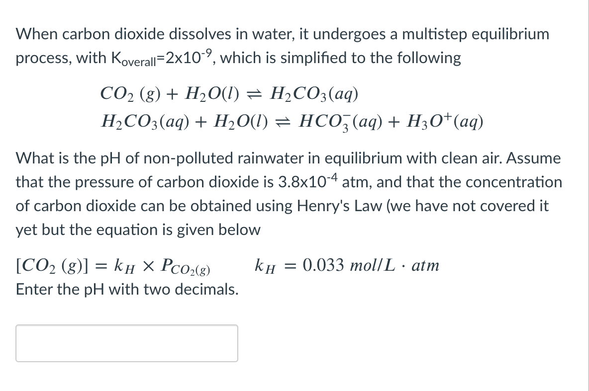 Solved When carbon dioxide dissolves in water, it undergoes | Chegg.com