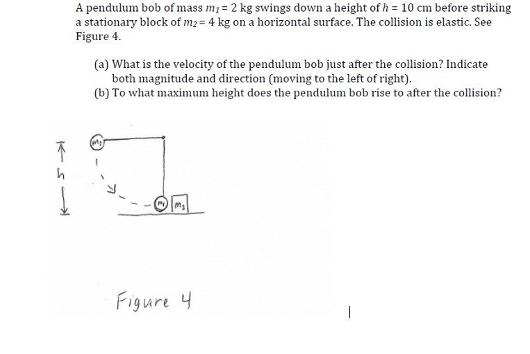 Solved A pendulum bob of mass m1 = 2 kg swings down a height | Chegg.com