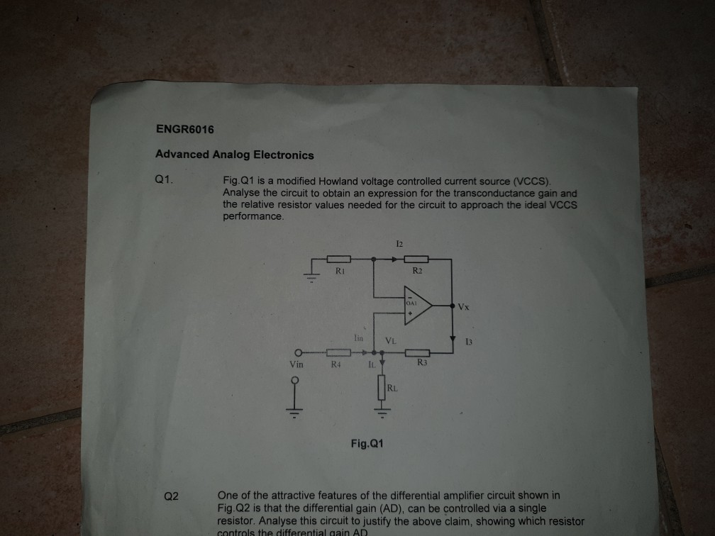 Solved ENGR6016 Advanced Analog Electronics Q1. Fig. Q1 is a | Chegg.com