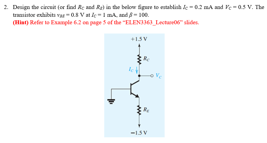Solved Design the circuit (or find RC and RE ) in the below | Chegg.com