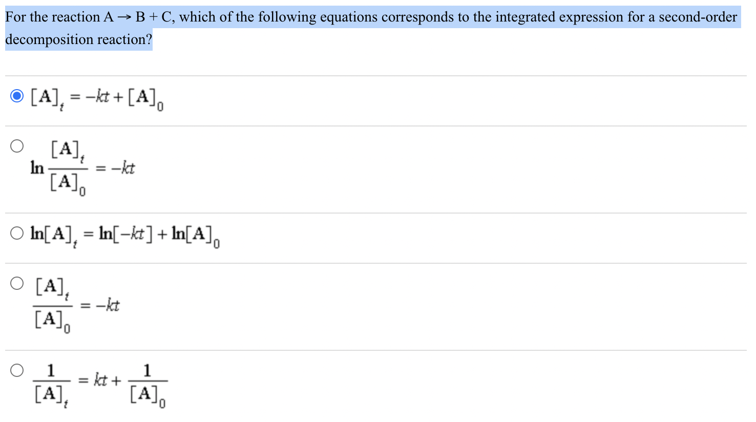 Solved For the reaction A → B + C, which of the | Chegg.com