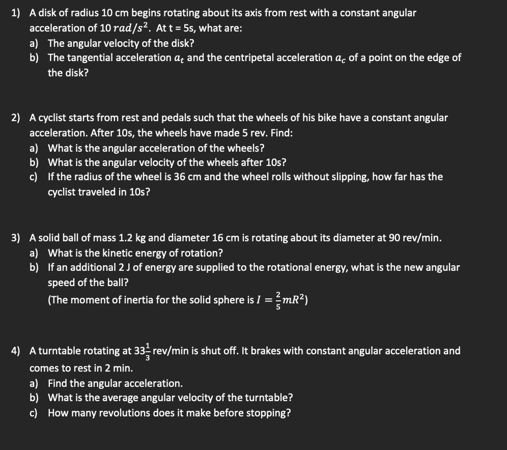Solved 1) A disk of radius 10 cm begins rotating about its | Chegg.com