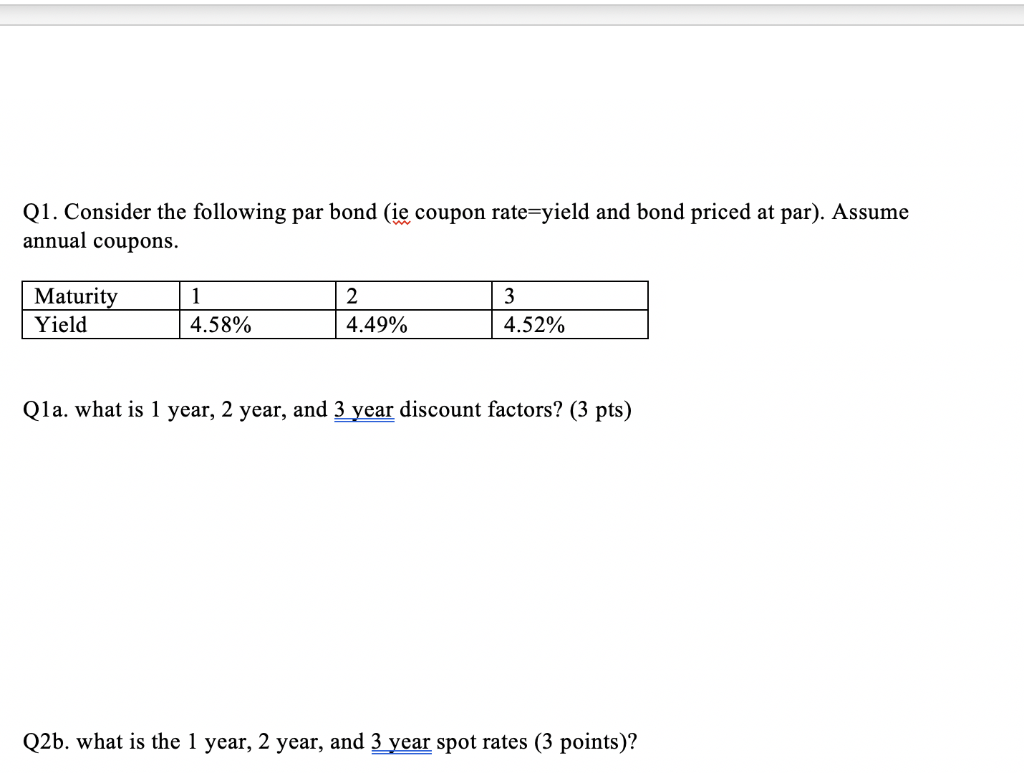 Q1. Consider the following par bond (ie coupon | Chegg.com
