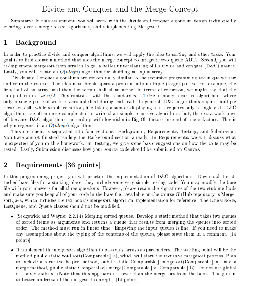 Divide and Conquer and the Merge Concept Summary: In | Chegg.com