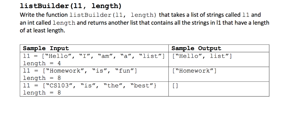 Solved listBuilder (11, length) Write the function | Chegg.com