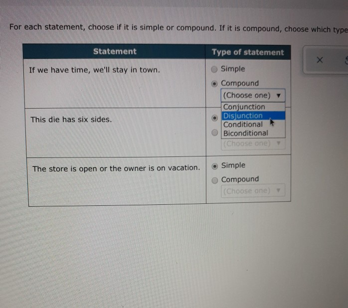 Solved For each statement, chosw if it is simple or | Chegg.com