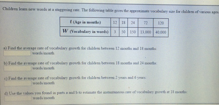 Solved Children learn new words at a staggering rate. The | Chegg.com