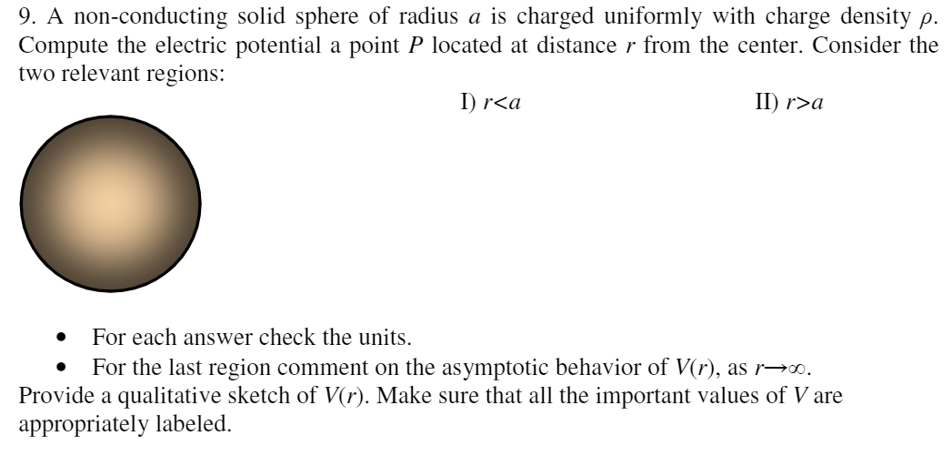 Solved 9. A non-conducting solid sphere of radius a is | Chegg.com