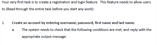 Solved Your very first task is to create a registration and | Chegg.com
