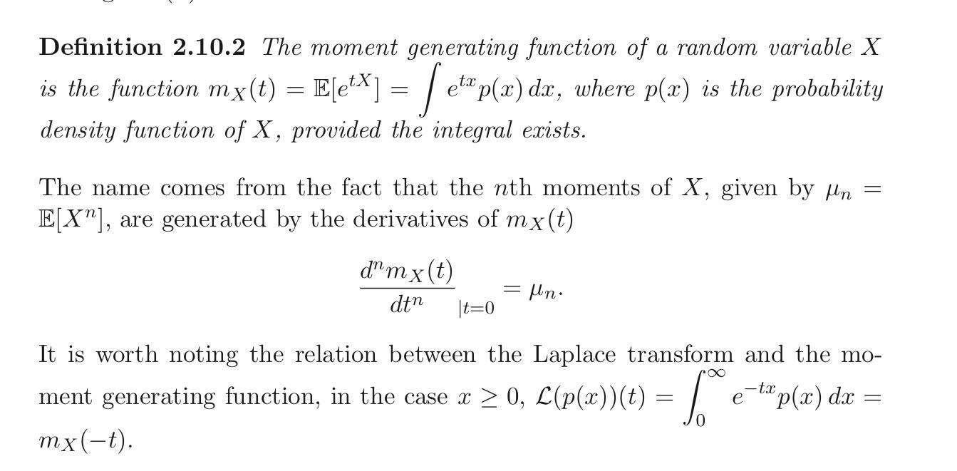 Solved Definition 2.10.2 The moment generating function of a | Chegg.com