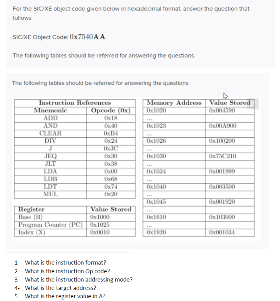 Solved For the SIC/XE object code given below in hexadecimal | Chegg.com