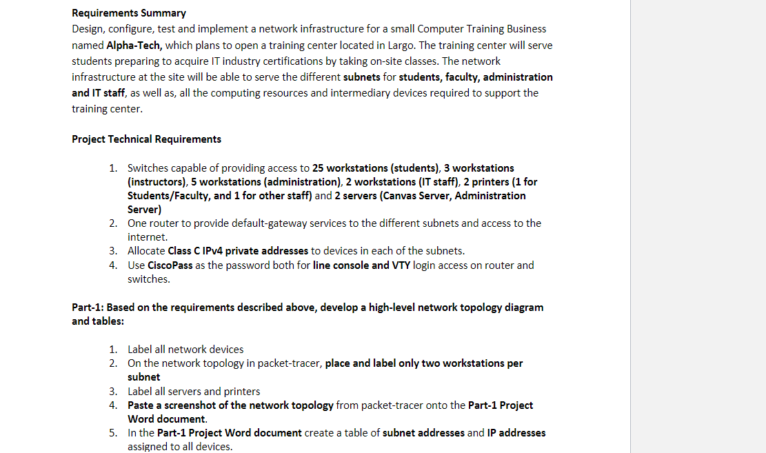 Solved Requirements Summary Design, configure, test and | Chegg.com
