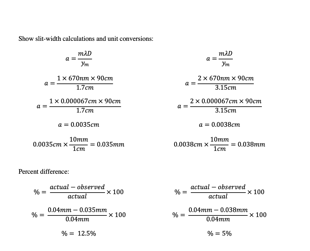 Solved Do the various orders give the same slit width within | Chegg.com