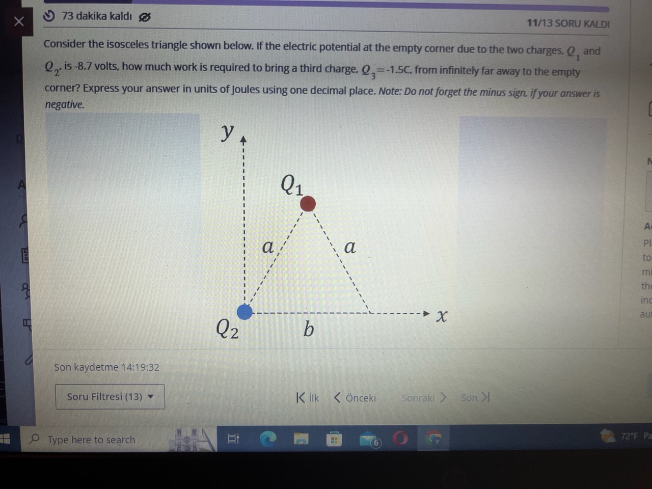 Solved Consider the isosceles triangle shown below. If the | Chegg.com