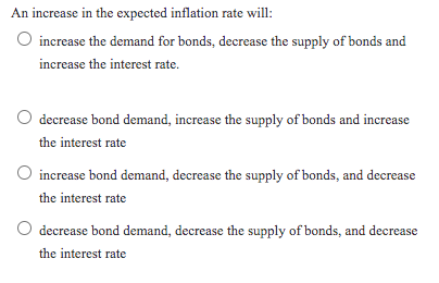 Solved An Increase In The Expected Inflation Rate Will O Chegg