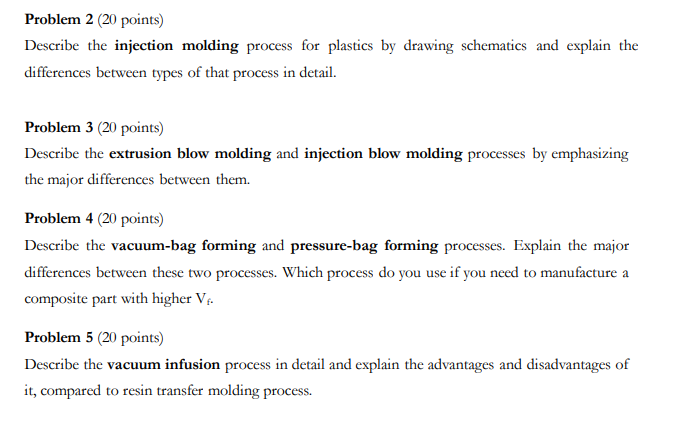 Solved Problem 2 (20 points) Describe the injection molding | Chegg.com