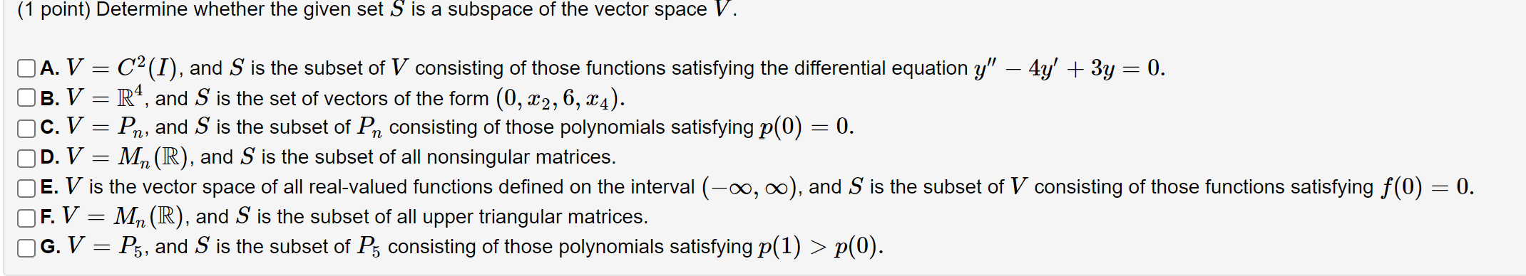 Solved point) Determine whether the given set S is a | Chegg.com