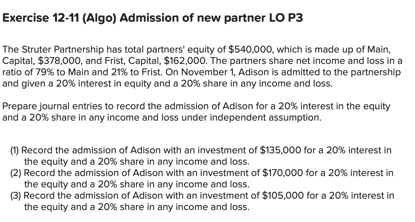 Solved The Struter Partnership has total partners' equity of | Chegg.com