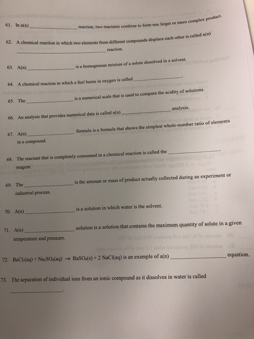 Solved 61. In a(n) reaction, two reactants combine to form | Chegg.com