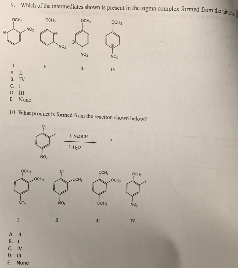 Solved 9. which of the following intermediates shown is | Chegg.com