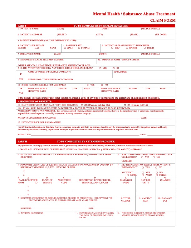Solved Can you fill out a sample mental health claim form | Chegg.com
