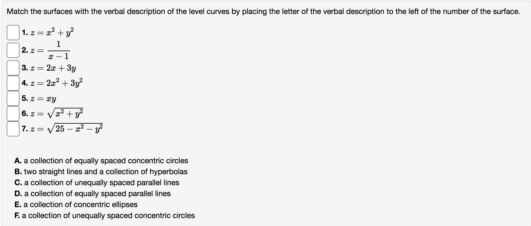 Solved Match the surfaces with the verbal description of the | Chegg.com