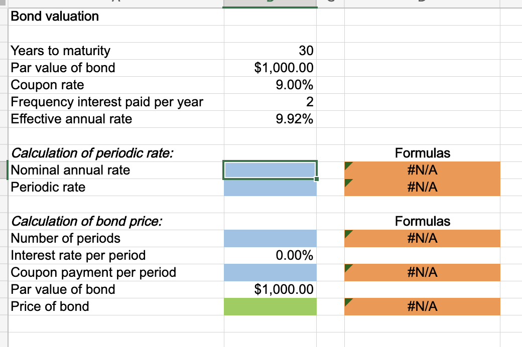 Solved Bond valuationExcel Online Structured Activity: Bond | Chegg.com