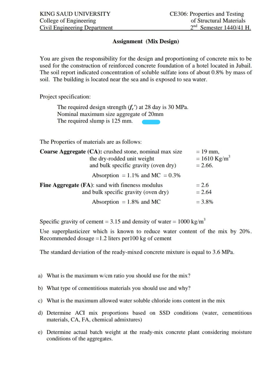 KING SAUD UNIVERSITY College of Engineering Civil | Chegg.com