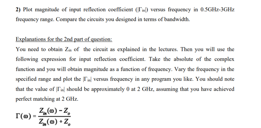 Solved 2) Plot magnitude of input reflection coefficient | Chegg.com