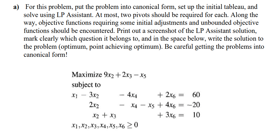 Solved a) ﻿For this problem, put the problem into canonical | Chegg.com