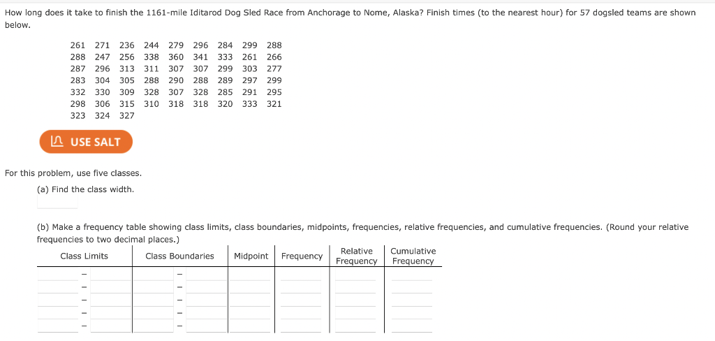 Solved For this problem, use five classes. (a) Find the | Chegg.com