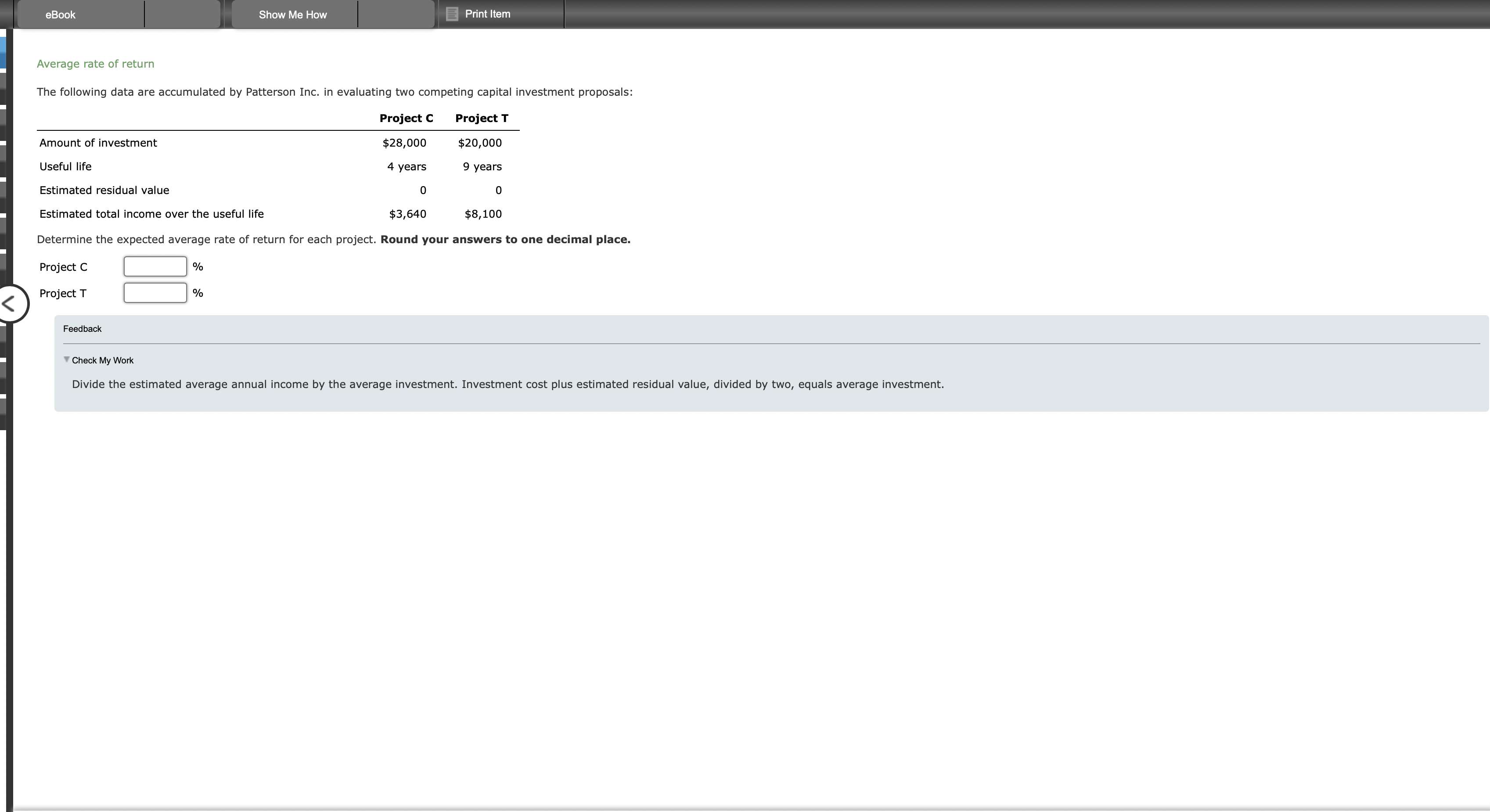 Solved Average rate of return The following data are | Chegg.com