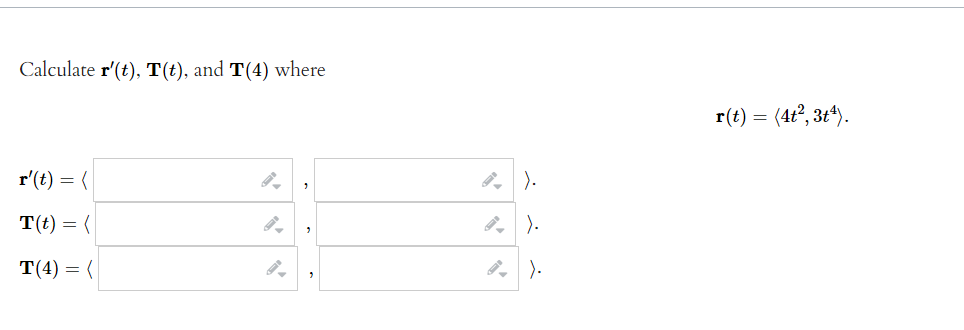 Solved Calculate r′(t),T(t), and T(4) where | Chegg.com