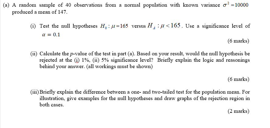 Solved (a) A random sample of 40 observations from a normal | Chegg.com