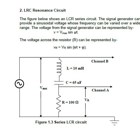 Solved 2. LRC Resonance Circuit The figure below shows an | Chegg.com