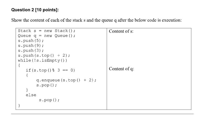 Solved Question 1 [10 points]: Given the following | Chegg.com