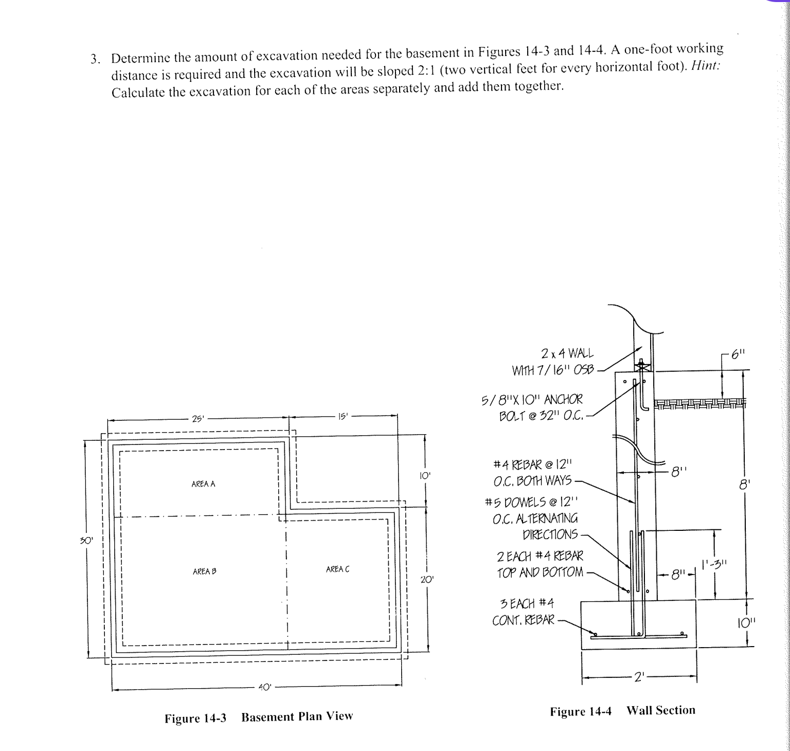 Solved Determine the amount of excavation needed for the | Chegg.com