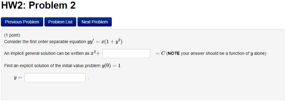 Solved HW2: Problem 1 Previous Problem Problem List Next | Chegg.com