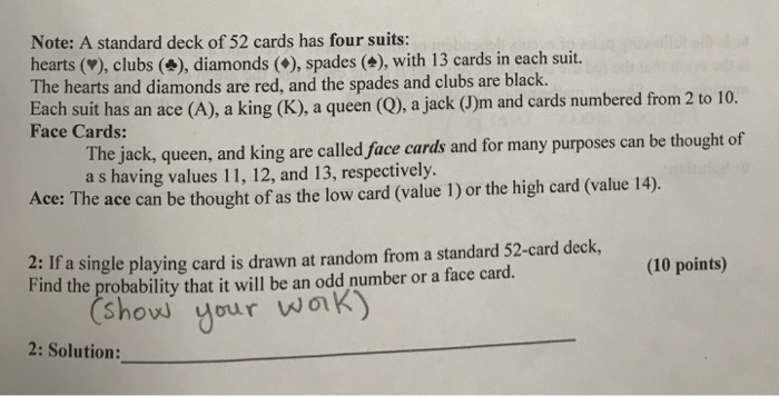 Solved Note: A standard deck of 52 cards has four suits: | Chegg.com