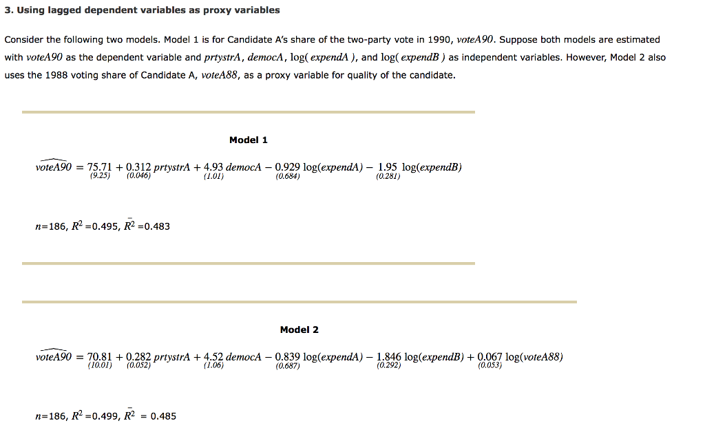Solved 3. Using lagged dependent variables as proxy | Chegg.com