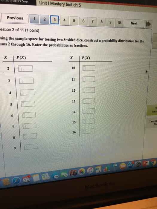 Solved Using the sample space for tossing two 8-sided dice, | Chegg.com